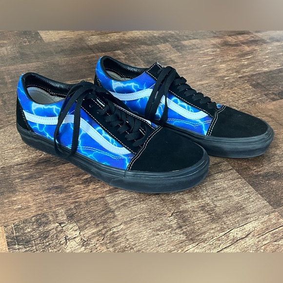 Vans | Shoes | Vans Black Blue Lightning Barely Worn Mens 85 Womens ...